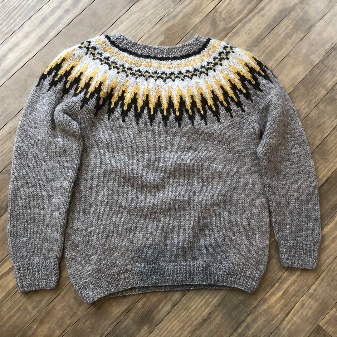 Brown and yellow handmade Icelandic wool women's sweater – Kosi Wool