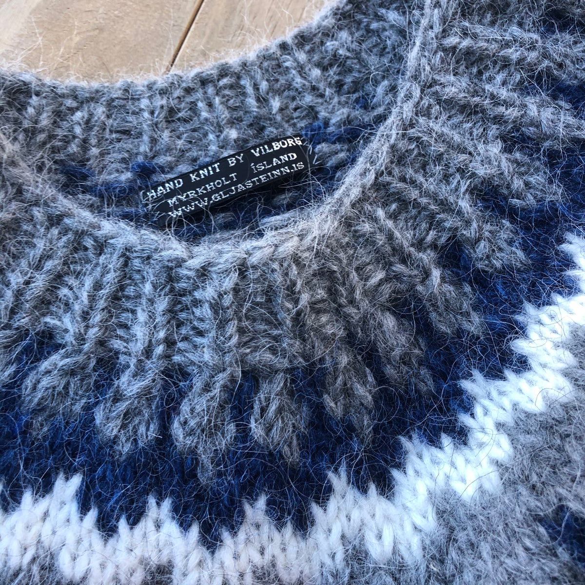 Grey, blue, white and black handmade Icelandic wool women's sweater ...