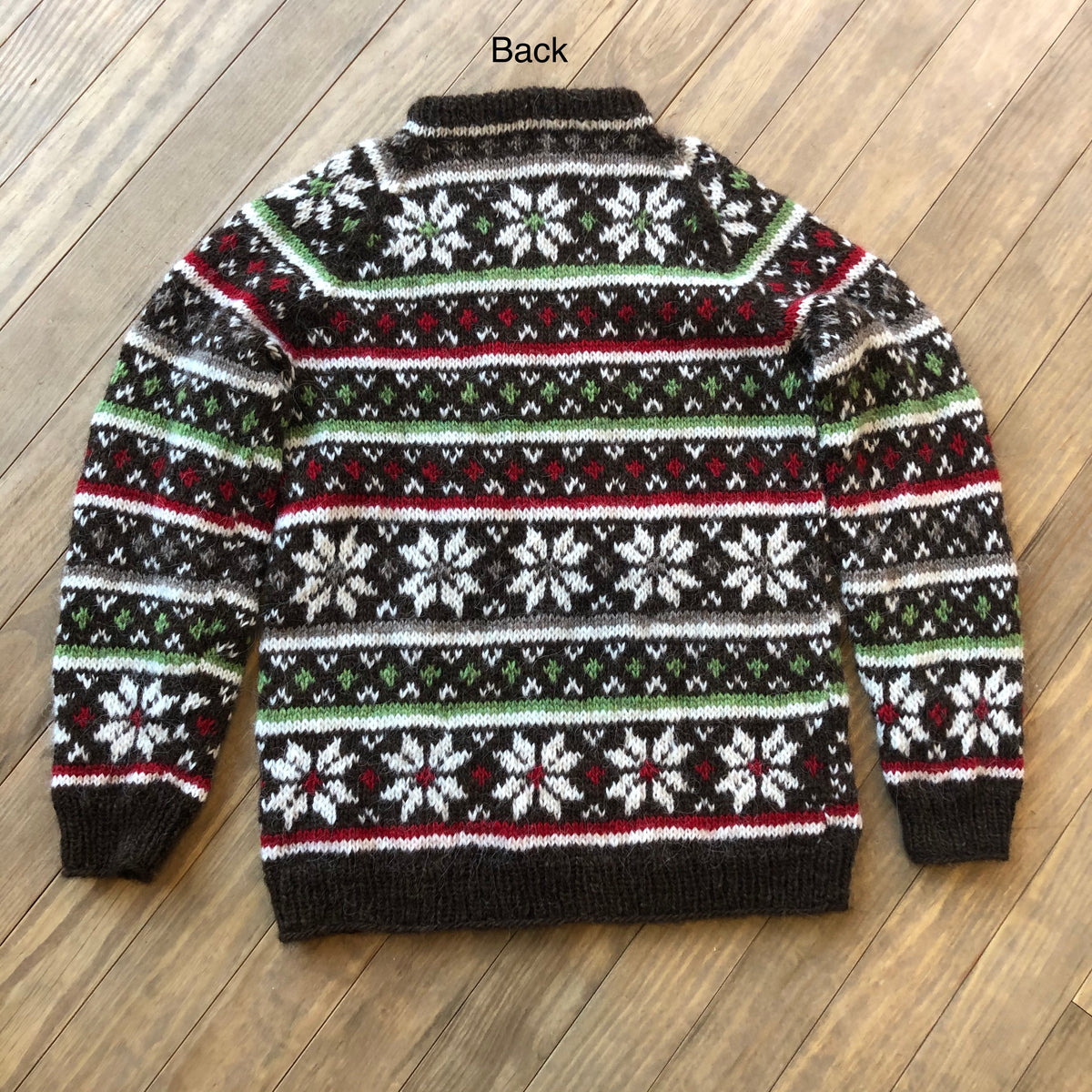 Red, brown, green, and white handmade Icelandic wool women's sweater ...